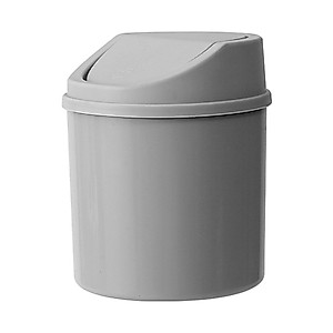 Miokycl Desktop Plastic Trash Can Flip Cover Multifunctional Tiny Garbage Bin with Lid for Living Room Decor (Grey)