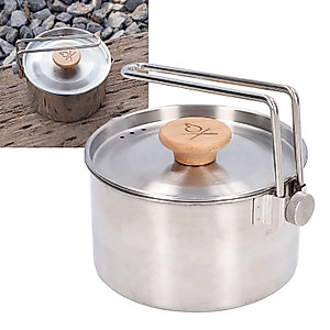 CHICIRIS 1000ml Camping Pot Stainless Steel Portable Outdoor Tea Coffee Pot with Detachable Handle for Picnic Hiking with Vent