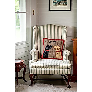 Chandler 4 Corners Artist-Designed Two Dogs Sitting Hand-Hooked Wool Decorative Throw Pillow (18” x 18”) Dog Pillow for Couches & Beds - Easy Care & Low Maintenance- Yellow, Black Lab Throw Pillow