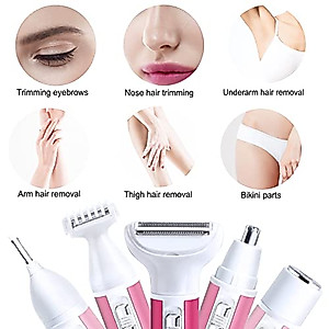 Electric Razor for Women Removal for Body Nose Hair Trimmer Face Shavers Eyebrow Legs Armpit Bikini Area Pubic Underarms Painless Rechargeable Portable 5 in 1 Womens Razors Set
