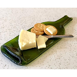 Melted Wine Bottle Cheese Serving Tray with Cheese Spreader and Red Ribbon, Unique Christmas Gift by Mitchell Glassworks
