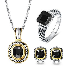 UNY Jewel Twisted Cable Wire Petite CZ Ring Designer Inspired Fashion Brand Christmas Valentine Women Dupes Jewelry Gift (Black, 6)