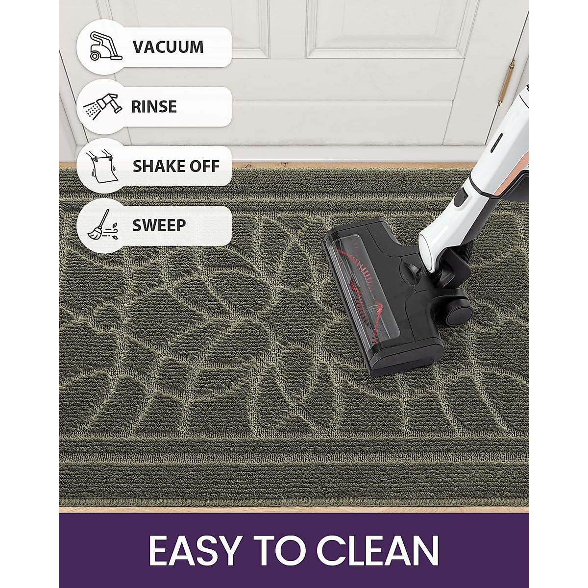 DEXI Front Door Mat for Home Entrance, 24x36 Non-Slip Absorbent Floor Mats Low-Profile Washable Doormat for Entryway, Garage, Patio, Green