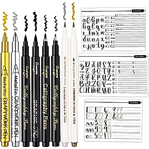 Chinco 9 Pieces Calligraphy Set for Beginners learn Caligraphy Kits, Including 8 Pieces Calligraphy Brush Pens Hand Lettering Pens and Lettering Workbook Calligraphy Book for Teen Kid Adult