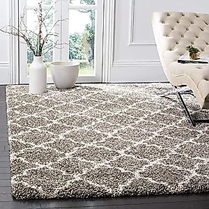 SAFAVIEH Hudson Shag Collection Accent Rug - 4' x 6', Grey & Ivory, Trellis Design, Non-Shedding & Easy Care, 2-inch Thick Ideal for High Traffic Areas in Entryway, Living Room, Bedroom (SGH282B)