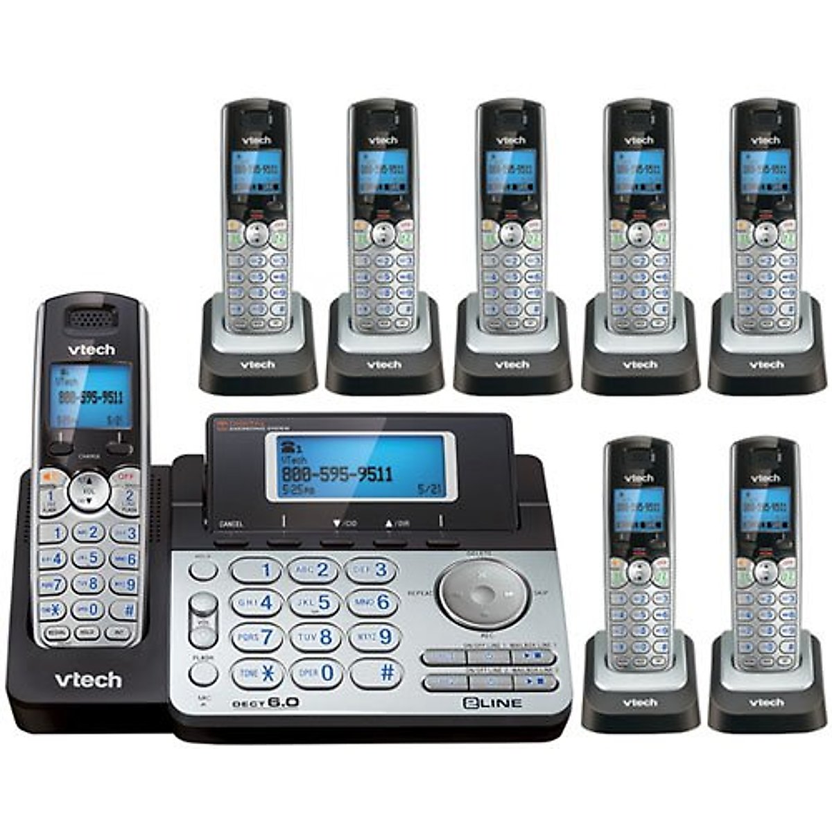 Vtech DS6151 Base with 7 Additional DS6101 Cordless Handsets Bundle