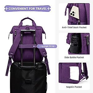 LOVEVOOK 15.6 inch Laptop Backpack for Women, Teacher Nurse Work Travel Backpacks Purse,Computer Bag with USB Charging Port, Purple