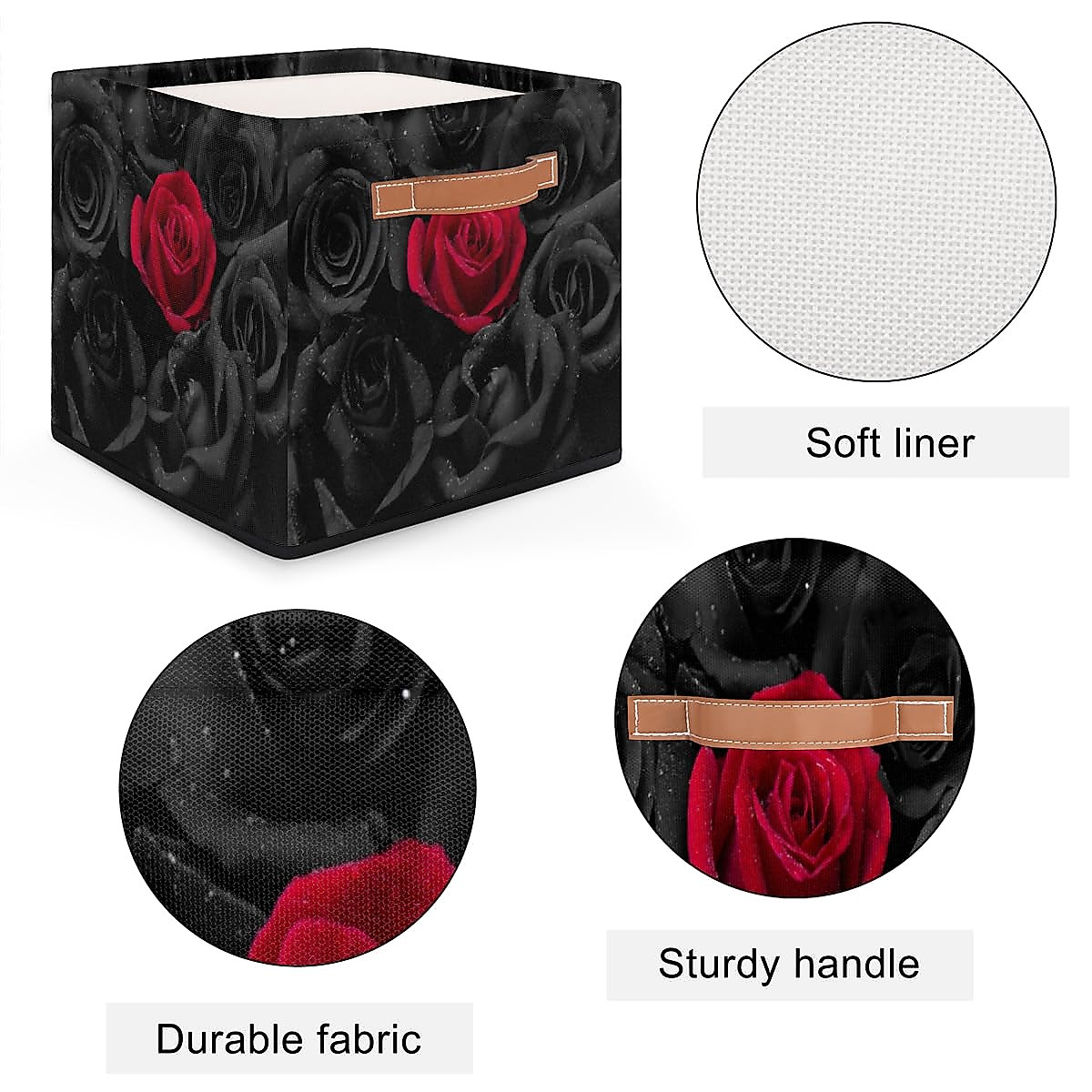 13x13x13 Storage Cube Bins Black And Red Roses Storage Cubes 13 inch Collapsible Storage Bins Cubby Storage Baskets for Organizing Shelf Cabinet Bookcase Boxes