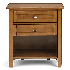 SIMPLIHOME Warm Shaker 24 Inch Wide Night Stand, Bedside table, Light Golden Brown SOLID WOOD, Rectangle, with Storage, 2 Drawers and 1 Shelf, For the Bedroom, Rustic