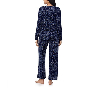 Nautica Pajamas for Women Set, Womens Long Sleeve Henley Pajama Shirt Top & Pants, Cozy Soft Sleepwear Lounge PJ Sets for Women, Women's Winter Warm Fleece PJs Loungewear - Navy Blue Dots, Large