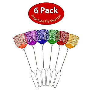 Supreme Bug & Fly Swatter 6-Pack – Braided Metal Handle 6 Pack Fly Swatters, Multi Pack Colors, – for Indoor/Outdoor – Flyswatter (21 inch- Set of 6)