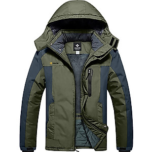 GEMYSE Men's Mountain Waterproof Ski Snow Jacket Winter Windproof Rain Jacket (Army Green,Large)