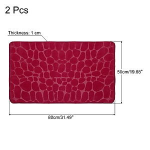 CASA -J 2pcs Memory Foam Bath Mat 31.49" x 19.68", Cobblestone Embossed and Non-Slip Bath Rugs Machine Washable Suitable for Showers Sink Bathtub,Red