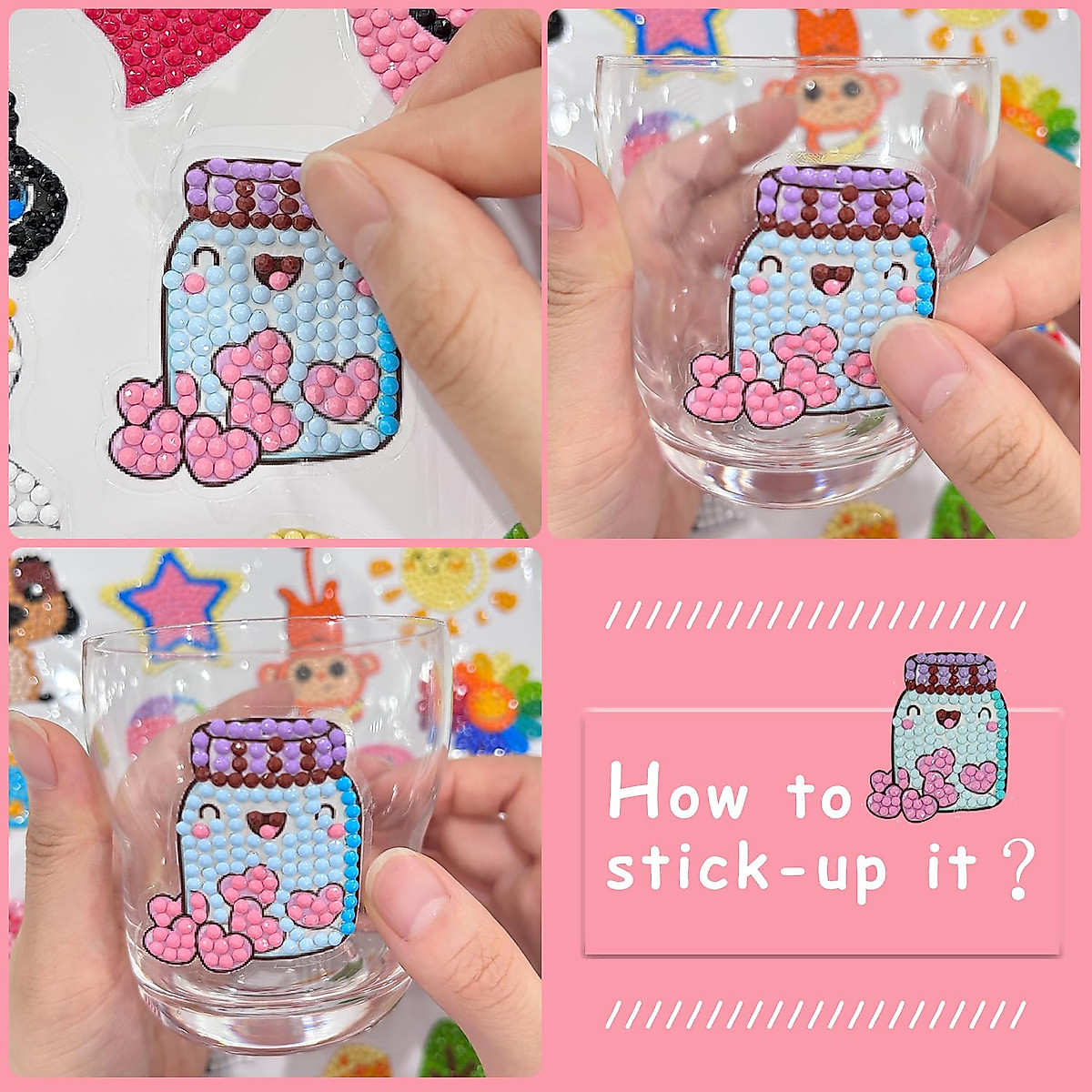 sinceroduct 75Pcs Diamond Stickers, Diamond Art for Kids Arts and Crafts, Creative Diamond Mosaic Sticker Craft by Numbers Kits for Kids and Adult Beginners, Butterflies and Flowers