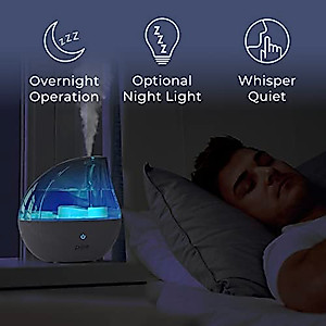 Pure Enrichment® MistAire™ Silver Ultrasonic Cool Mist Humidifier for Bedroom, Office, Nursery & Indoor Plants - Lasts Up to 25 Hours, Whisper-Quiet Operation, Optional Night Light, & Auto Shut-Off