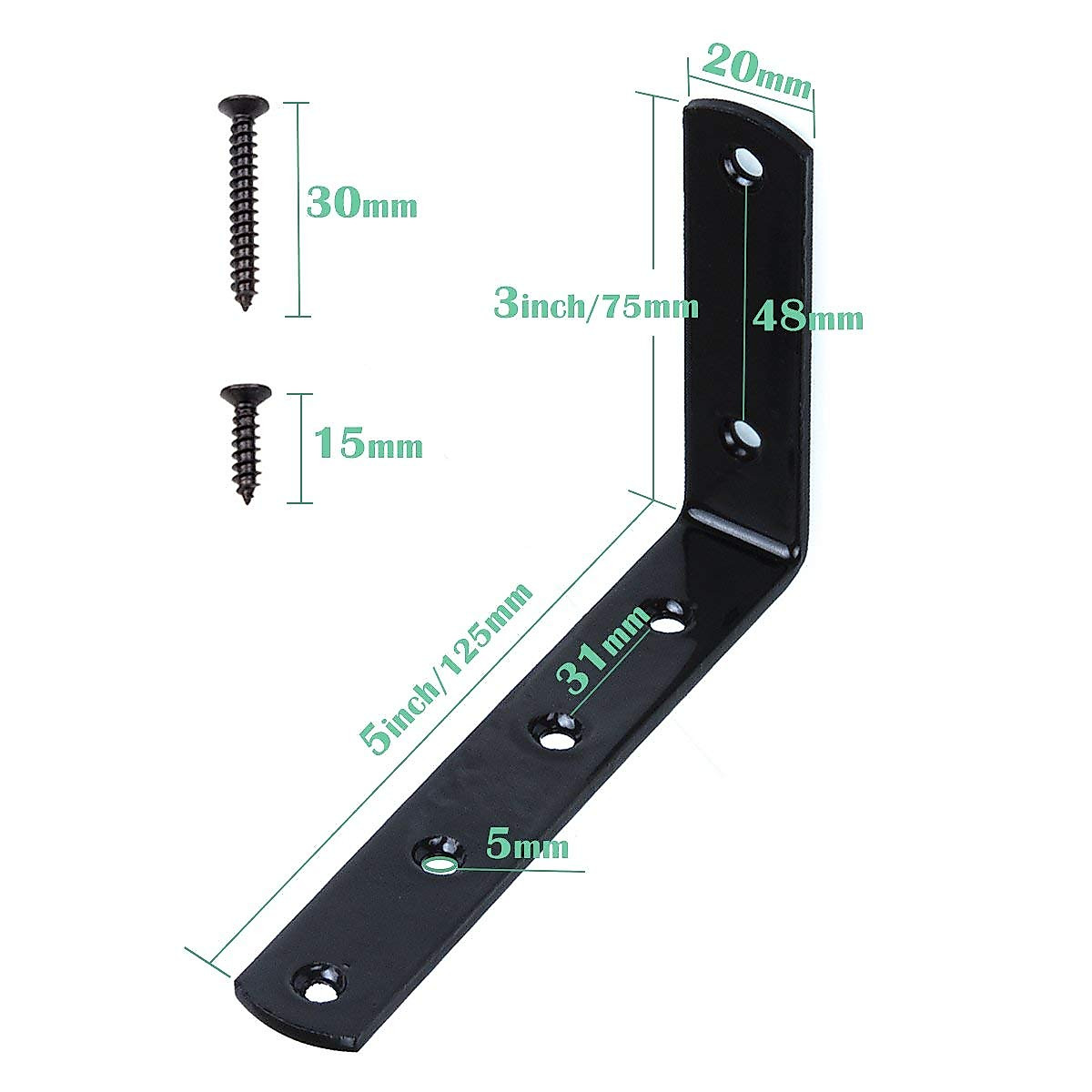 4 PCS 90 Degree Angle L Shaped Shelf Bracket with 24 Pcs Screws and 8 Pcs Anchors, Corner Brace Joint Bracket Fastener, 5 x 3Inch Floating Shelves Bracket Support Wall Hanging, Black, Metal