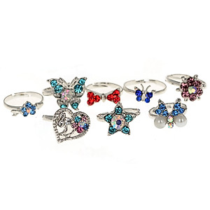 Shuning Children Kids 20pcs Cute Crystal Adjustable Rings Jewelry with Gift Bag
