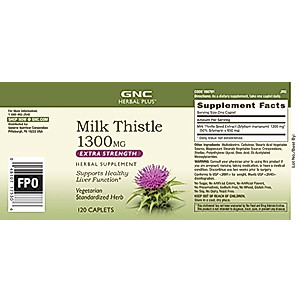 GNC Herbal Plus Milk Thistle 1300mg | Standardized Herb, Supports Healthy Liver Function, Vegetarian | 120 Caplets