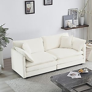 VEPXXP 76.7" Luxury Loveseat Sofa Couch, Deep Sectional Sofa Cloud Couch with 2 Armrest Pillows, Chenille Comfy Love Seat Sofa for Living Room, Apartment, Studio, Office,White