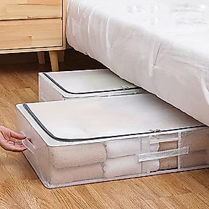 eYourlife2012 2 Packs Under Bed Dormitory Quilt Clothes Storage Box Organizer Transparent Flat Stackable Foldable Visible PVC Mesh with Steel Frame Storage Boxes Organizers