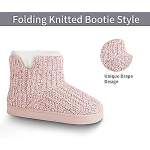 WOJWSKI Women's Knit Bootie Slippers Winter Warm Plush Fleece Memory Foam House Shoes with Comfy Plush Lining(Pink7-8)