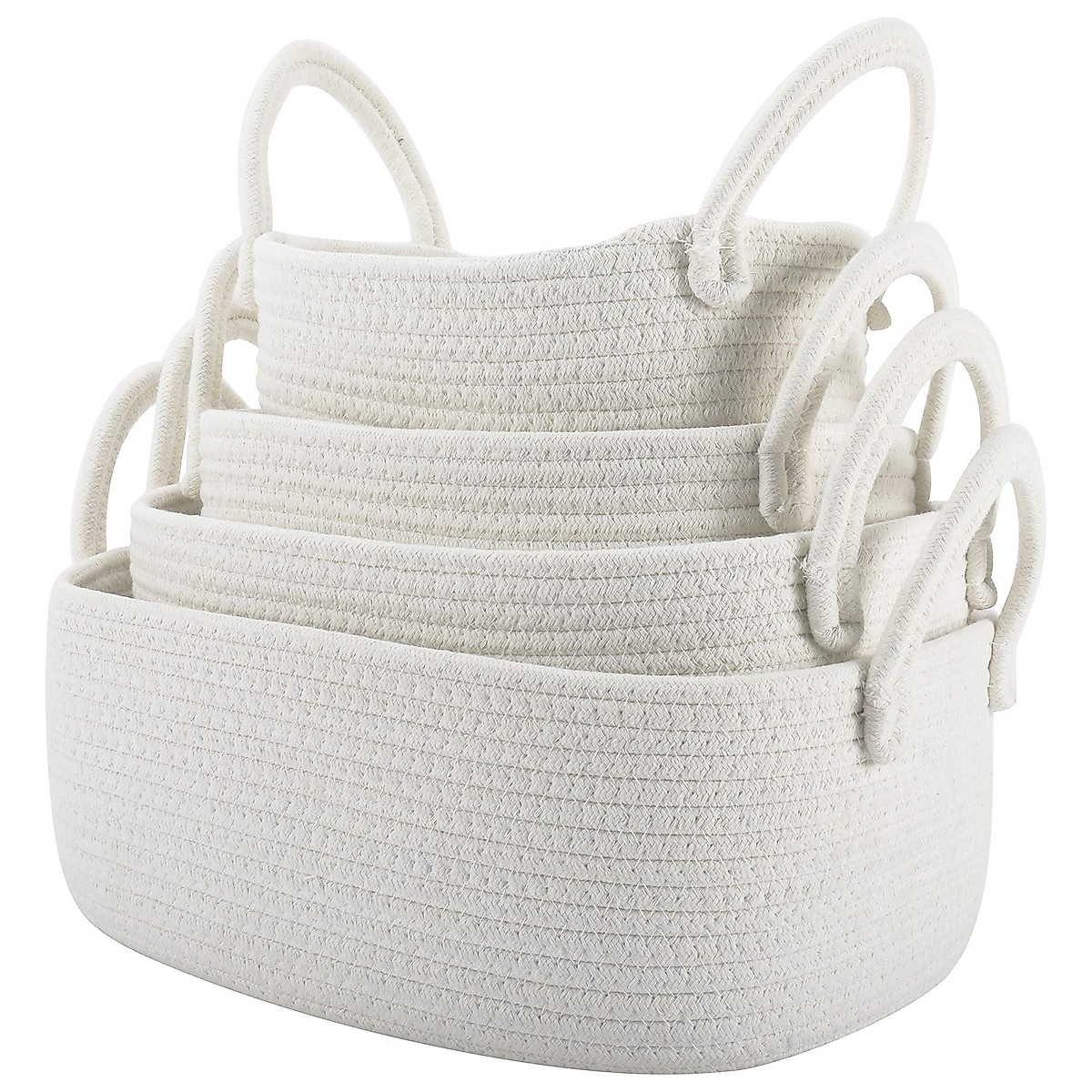 Patioer Storage Baskets Set of 4 - Woven Basket Cotton Rope Bin, Small White Basket Organizer for Baby Nursery Laundry Kid's Toy