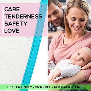 Baby Diaper Changing Mat - 31,5 x 25,5 inch Waterproof Portable Travel Changing Pad - Wipable Liners for Newborn Todlers Kids - Foldable Large Baby Nappy Changer Mat (White w/Turquoise Changing mat)