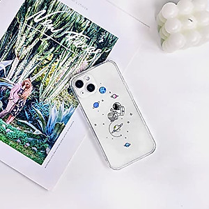 NITITOP Compatible with iPhone 14 Case Clear Cute with Astronaut Outer Space Aesthetic Planet Star Creative Pattern, for Women Girl Soft TPU Shockproof Cover for iPhone 14-Embrace