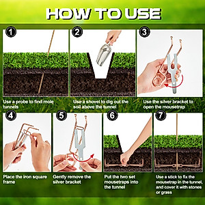 Qualirey 8 Pcs Outdoor Mole Trap Wire Tong Safe Effective Underground Spring Trap for Weather Resistant Work Mouse Wildlife Animal Control Supplies Commercial Residential Backyards Garden Flower Beds