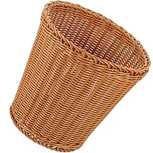 LIFKOME Round Rattan Waste Basket Woven Trash Can Paper Waste Basket Straw Wicker Sundries Storage Holder Garbage Container Bin for Bathroom Kitchen Office Brown