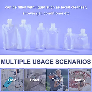 Outus 18 Pcs Travel Pouches for Toiletries Portable Travel Size Refillable Stand up Pouch Travel Fluid Makeup Packing Bag for Shampoo Conditioner Lotion Soap Liquids(30 ml, 50 ml, 100 ml)