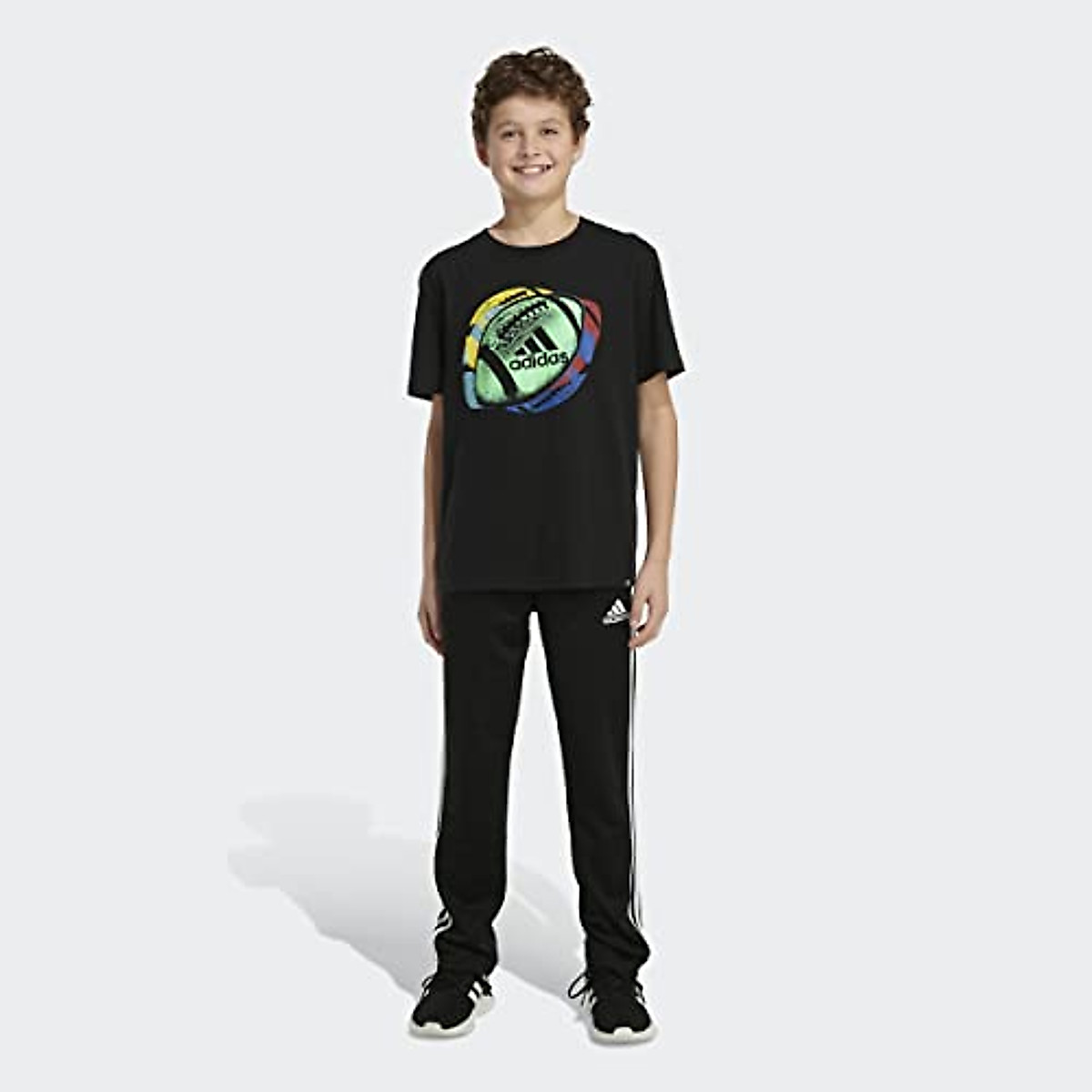 adidas Boys' Short Sleeve All Sport Tee, Black with Multicolor, X-Large (18/20)