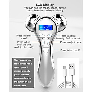 Winyoung Microcurrent Facial Device, Microcurrent Face Massager Roller, 4D Facial Massager Beauty Skin Care Tool for Face Eye Neck, Gifts for Women