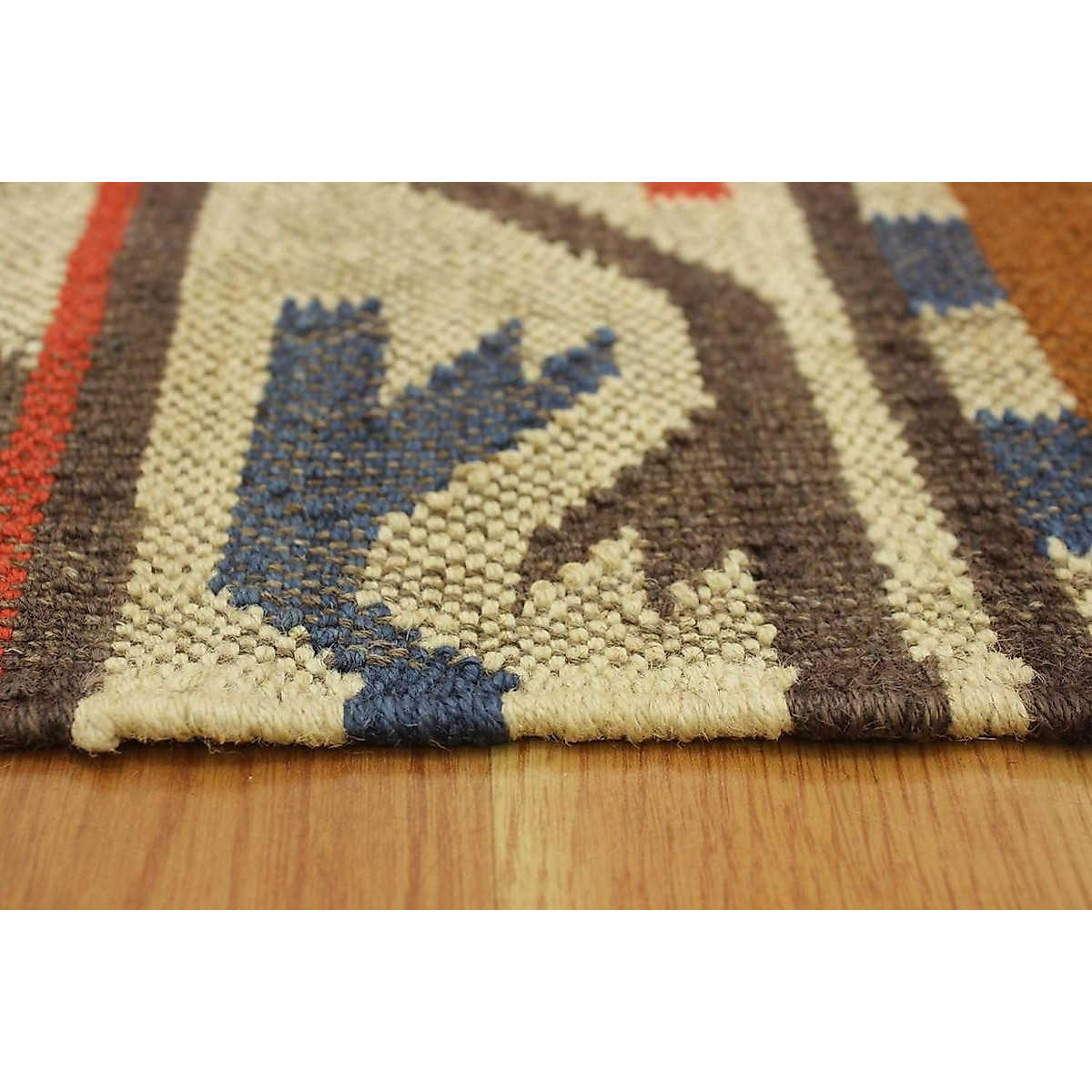 RamVicraft 6x9 Kilim Wool Jute Rug, Natural Handmade Area Rug for Bedroom, Living Room, Dining Room, Hallway, Office, Kitchen, Entryway Carpet for Decorative Use (D-1)