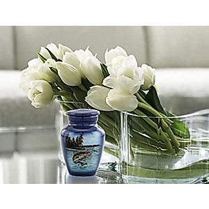 Immortal Memories Bass Fishing Keepsake Urn - Bass Fish Keepsake Cremation Urn for Ashes - Mini Fishing Urn - Handcrafted Bass Fish Sharing Urn Blue BU-K 0