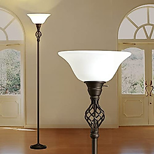 RAYINIGHT Floor Lamp for Living Room, 72" Modern Bedroom Standing Lamp with 8W LED Bulb, 3000K Eye Protection Torchiere Floor Lamp for Bedroom, Office, Living Room(Red Brown)