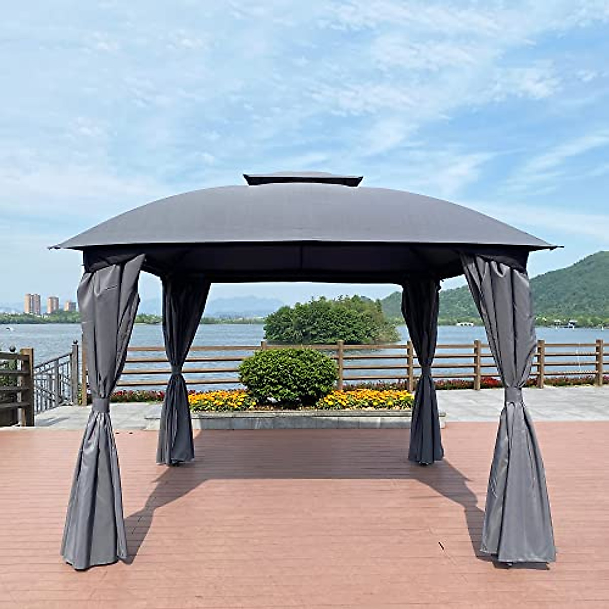 10x10 Ft Outdoor Gazebo - Canopy Tent with Curtains - Double Layer Top Gazebo Tent - Pop Up Canopy Shelter - Party Tent and Wedding Tent - Outdoor Shade Canopy for Backyard, Garden, Lawn - Grey