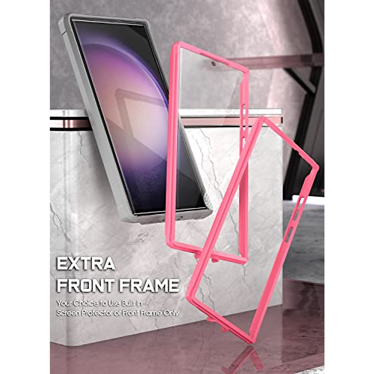 Poetic Guardian Case for Samsung Galaxy S23 Ultra 5G 6.8" (2023) [20 FT Mil-Grade Drop Tested], Built-in Screen Protector Work with Fingerprint ID, Full Body Rugged Shockproof Cover Case, Pink/Clear