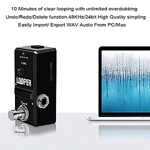 Amuzik Tiny Looper Effect Pedal Loop Pedal for Electric Guitar, Guitar Effects Pedal, 10 Minutes of Looping Unlimited Overdubs 1G SD Card Inside Easy and Quick, Black