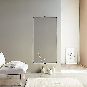 TEHOME 58 x 28'' Pivot Full Length Bathroom Vanity Mirror Black Metal Framed Full Body Tilting Beveled Vanity Mirrors Wall Mounted Floor Pivoting Mirror for Bathroom, Living Room