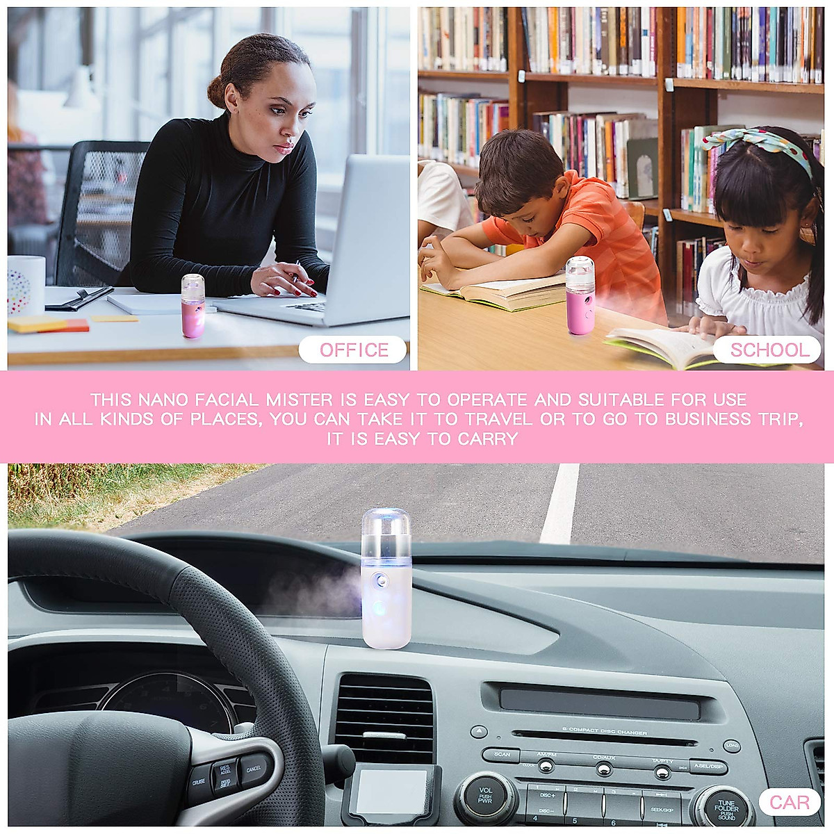 Honoson 2 Pieces Nano Facial Mister 30 ml Mini Face Humidifier Portable Facial Sprayer USB Rechargeable Handy Skin Care Machine for Face Hydrating, Daily Makeup (Dark Pink and White)