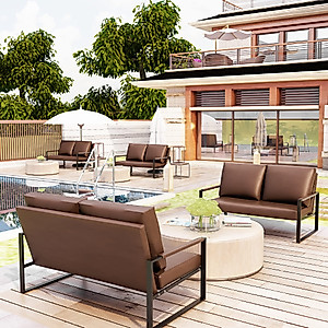 AWQM PU Leather Loveseat Set of 2, Accent Chair Middle Age Couch Upholstered Sofa with Removable Cushions and Armrest Velcro for Mini Lounge Home & Office, Chocolate