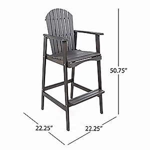 Christopher Knight Home Malibu Outdoor Acacia Wood Adirondack Barstools, 2-Pcs Set, Dark Grey