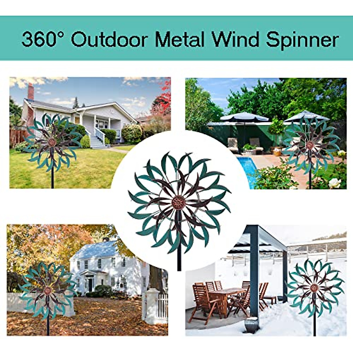 VEWOGARDEN 360° Outdoor Wind Spinner, Wind Sculpture Spinner with Metal Stake, Yard Art Decor for Patio, Lawn & Garden 63 * 13