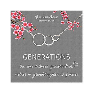 AnalysisyLove 3 Generations Necklace - Sterling Silver Interlocking Infinity 3 Circles Necklace for Grandma Mom Granddaughter, Birthday Jewelry Mothers Day Gift