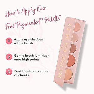 100% PURE Rose Gold Makeup Palette All in One Compact 3 Eyeshadow, Blush, Face Highlighter, Fruit Pigmented Natural Warm Metallic Shimmer for All Skin Types - Vegan (Glowy Rose Gold Metallics)