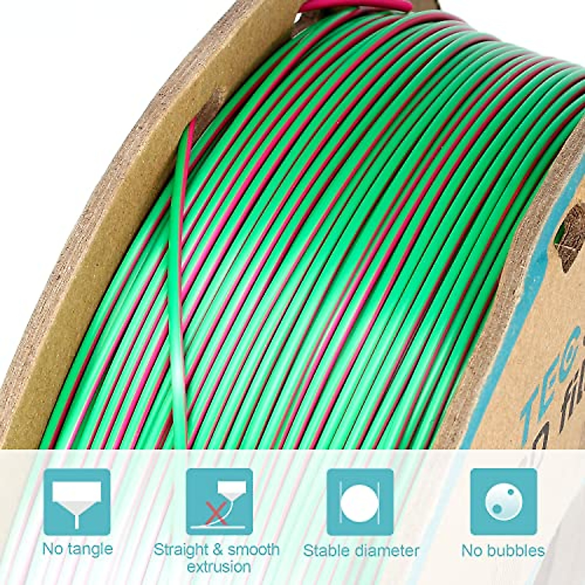 TECSONAR Tricolor PLA Filament Coextrusion Filament 1kg Triple Color Filament 1.75mm (± 0.03 mm) Compatible w/Most of 3D Printer Silk Gold Purple Red Green