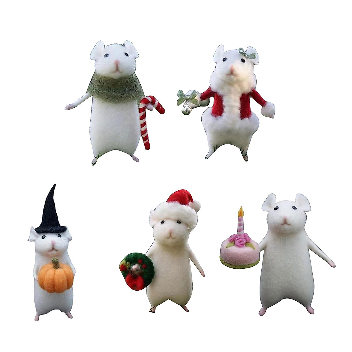 Festive Felt Mouse Halloween Ornament Handmade Needle Felting Mouse Dolls For Christmas Party Festival Home Decor Cute Felted Animals Ornament For Home