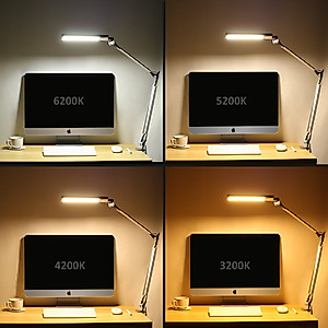 BYB Metal LED Desk Lamp, Architect Swing Arm Lamp with Clamp, Eye-Care Drafting Task Lamp with 4 Color 6 Brightnss, Touch Control, Memory Function for Home Office, Monitor Studio Reading (Silver)