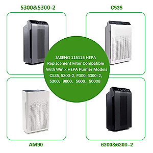 115115 Replacement Filter A, JASENG C535 Filter Replacement Compatible with Winix C535, 5300-2, P300, 5300 Air Machine, 1 HEPA Filter & 4 Carbon Filter